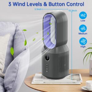 Desk Fan, Portable Bladeless Fan 13 Inch Small Quiet Cooling Office Fan,106° Oscillation, LED Display, 3 Wind Speeds&3 Light Modes Personal Battery Operated Table Fan for Home, Office, Bedroom,Travel