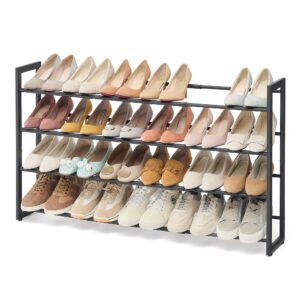 FAVOOSTY 4-Tier Expandable Shoe Rack, Adjustable Shoe Shelf Storage Organizer Space Saving Metal Free Standing Shoe Rack for Entryway Closet Doorway, Black