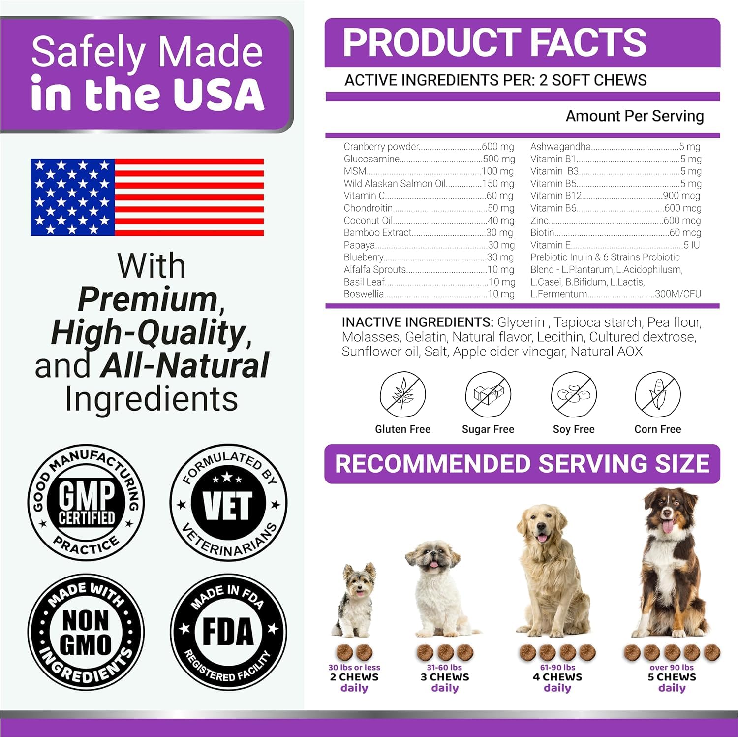 2-Pack Dog Multivitamin Chewable with Glucosamine - Dog Vitamins and Supplements - Senior & Puppy Multivitamin for Dogs - Hip & Joint Support - Immune Health, Skin, Heart, Digestion, Probiotics