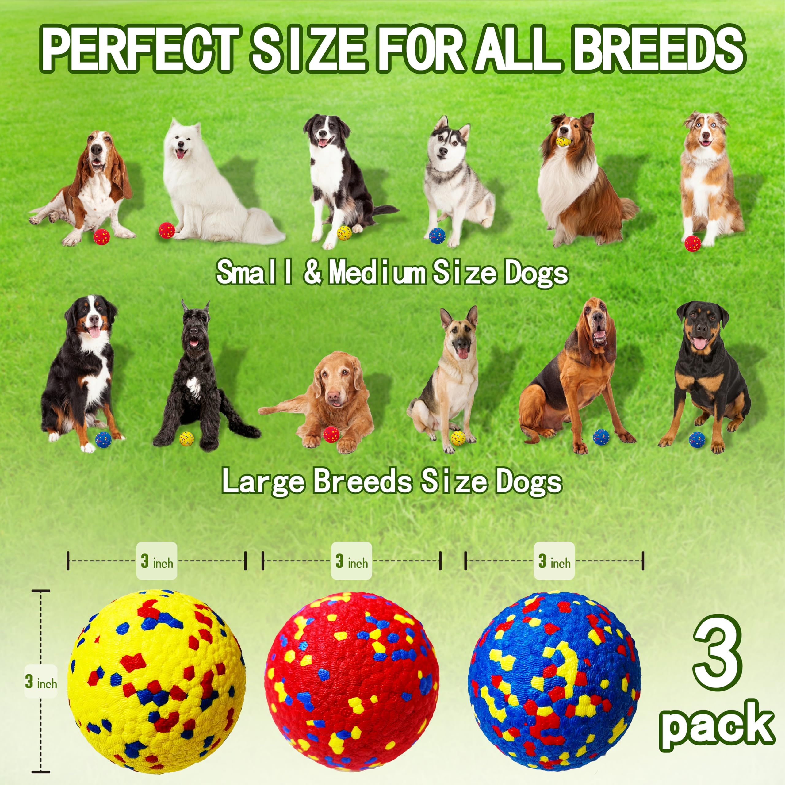 ESYLIF 3 Pack Dog Toy Balls,Interactive Dog Toys, New Dog Gifts,Dog Water Toys,Teething Toys for Aggressive Chewers,Durable Tough Indestructible Chew Toys for Small/Medium/Large Breeds(3 Inch)