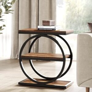 LITTLE TREE End Table, 3-Tier Side Table, Slim Sofa Side Table for Living Room, Tall Bedside Table Nightstand for Bedroom, Rustic Brown and Black