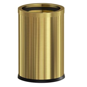 yojia 2.4 gallon elegant round trash can,open top waste basket,removable,brushed stainless steel,12.8" h,large capacity garbage can,for bathroom,living room,bedroom,cafe,office,buseniss (110xw gold)