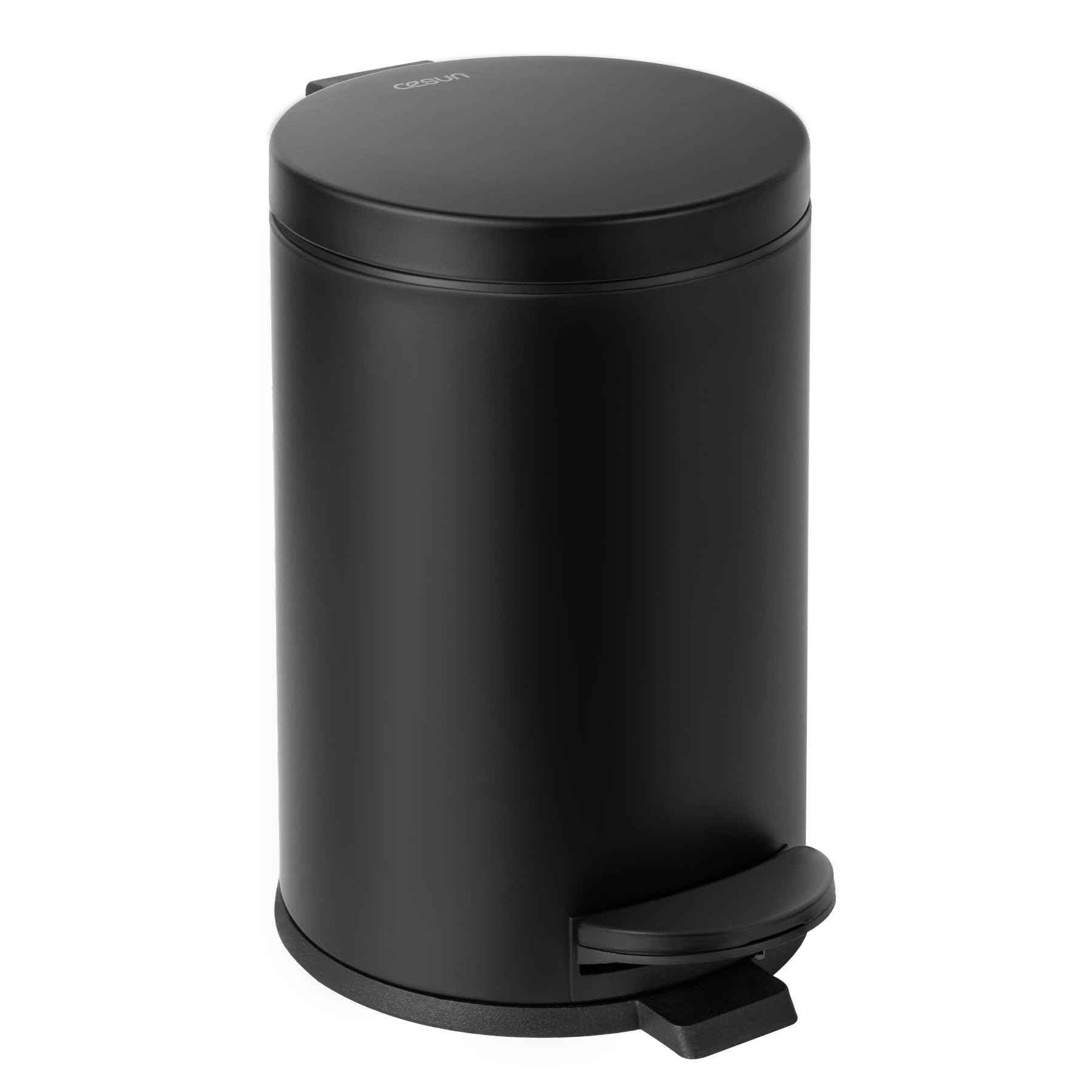 Cesun 1.2 Gallons Small Black Trash Can, Bathroom Garbage Can with Lid and Foot Pedal, Mini Round Wastebasket for Bathroom, Bedroom, Office, 4.5 Liters / 1.2 Gallons, Matte Black