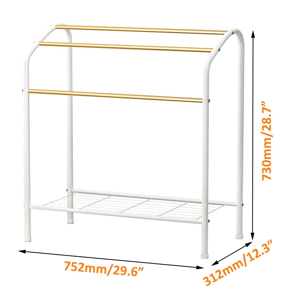 kaileyouxiangongsi 30" Free Standing Towel Rack, 3 Tier Alloy Steel Stand with Bottom Shelf, Blanket Drying and Display Rack for Oversized Bath Towels Bathroom Accessories, Next to Tub or Shower