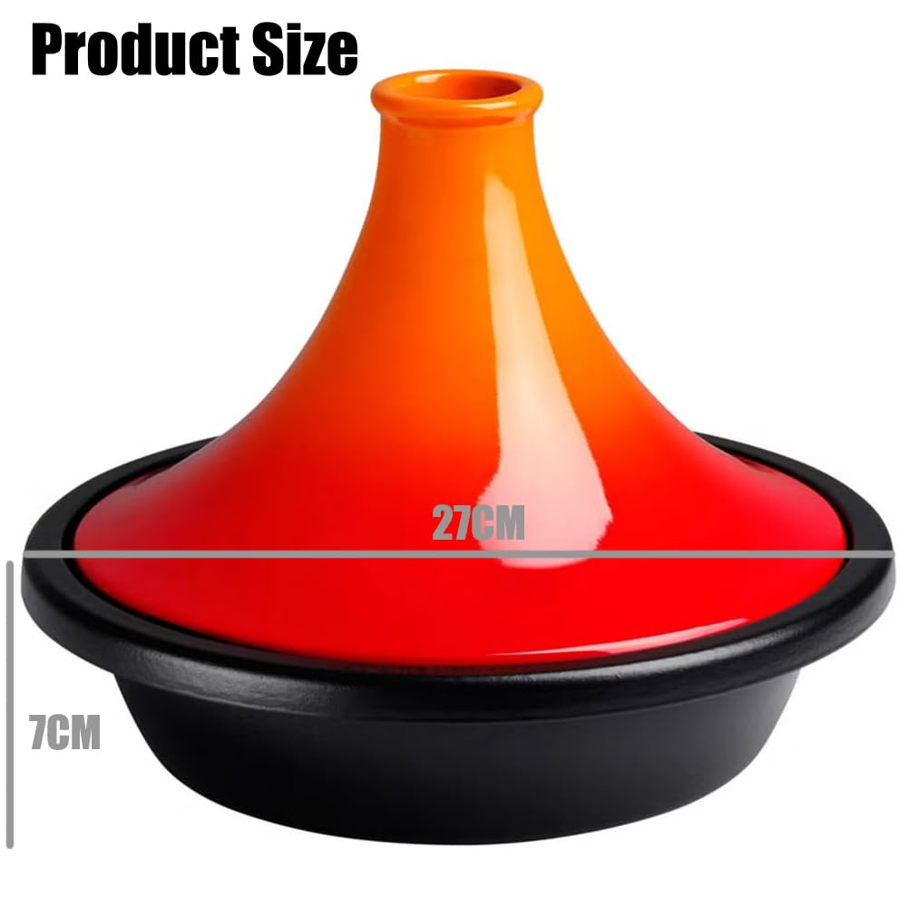 Xgxoz Enameled Cast Iron Cooking Pot, Cast Iron Cooker Pot with Ceramic Lid Enameled Cast Iron Tagine for Home Kitchen Large Capacity, Cone Shaped Lid, Cookware Gift