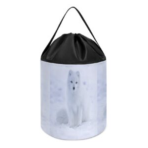 arctic fox in the snow block toys storage basket collapsible building bag with drawstring halloween easter basket