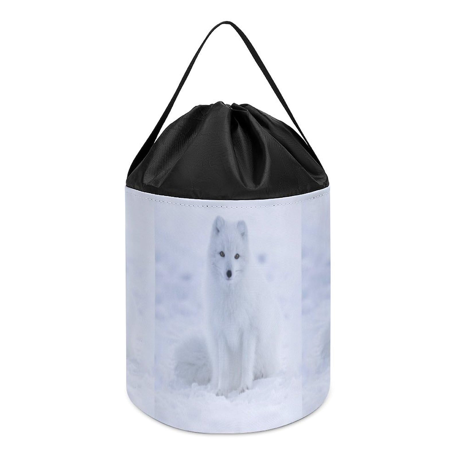 Arctic Fox in The Snow Block Toys Storage Basket Collapsible Building Bag with Drawstring Halloween Easter Basket