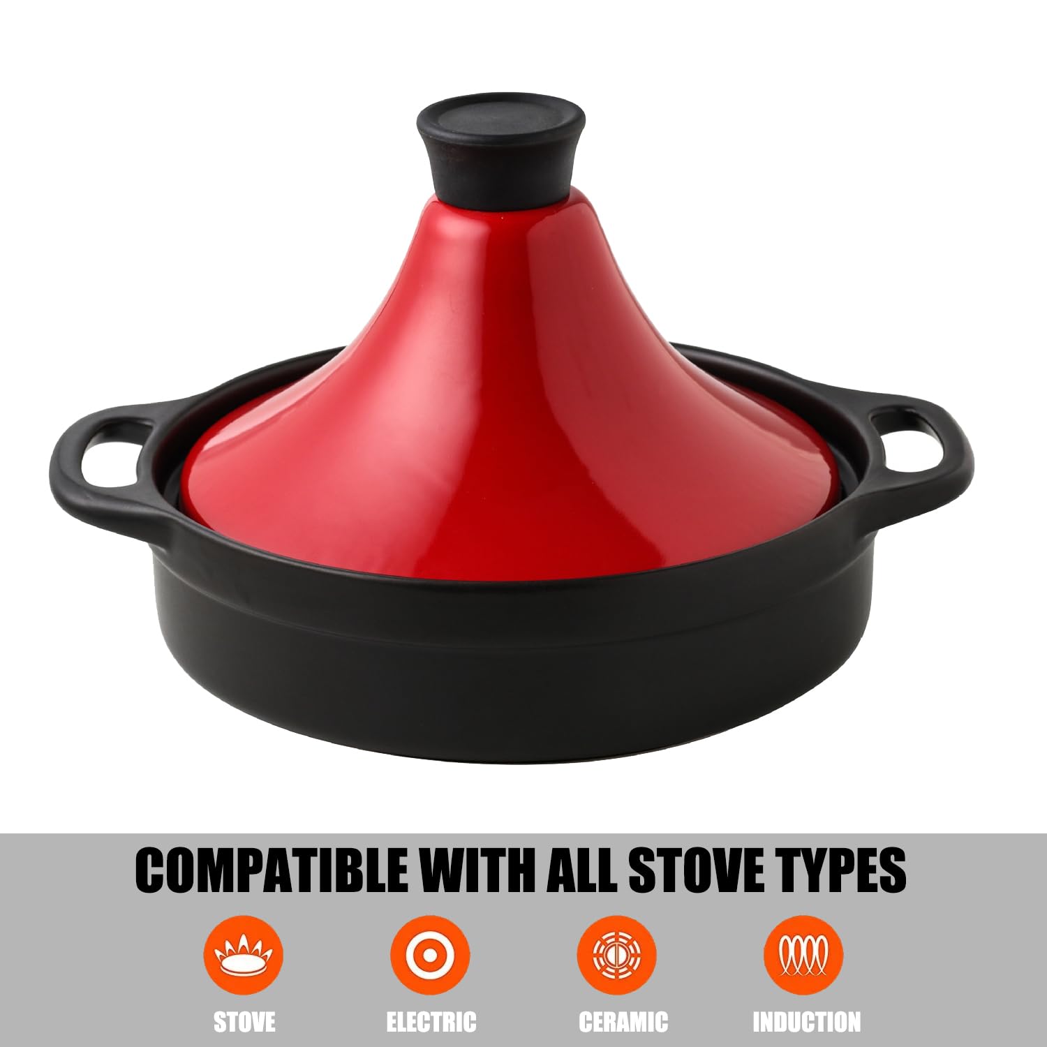 Xgxoz Enameled Tagine Pot, Tagine Pot for Cooking Stew Casserole Slow Cooker Cooking Pot with Ceramic Cone-Shaped Closed Lid