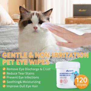 Eye Wipes for Cats & Dogs Universal Unscented Grooming Wipes for Eyes Gentle Tear Stain Remover Wipes for Discharge, Mucus Secretions and Crust Hypoallergenic Grooming Wipes for Pets Eyes 120 counts