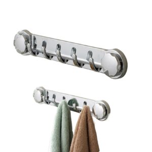 suction cup towel bar, adhesive towel holder wall mount hand towel holder with 5 hooks towel shelf for kitchen, bathroom, toilet, shower, washroom