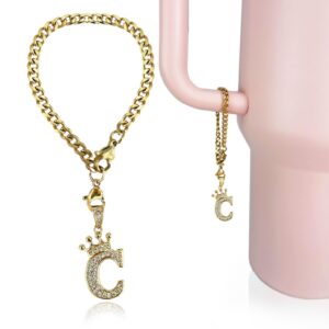 luhohi cup charms for stanley handle- crown letter charms accessories for stanley handle 40 oz tumblers gold initial keychain water bottle cup with diamond glitter jewelry personalized decorations c