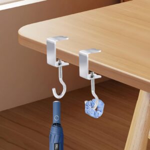 ZLSPTK 4Pcs Desk Hook for Hanging Bag Backpack Under Desk Clamp J Hooks Heavy Duty Metal Purse Hook for Table Adjustable Headphone Holder Desk for Table Desk Closet Door Cabinets