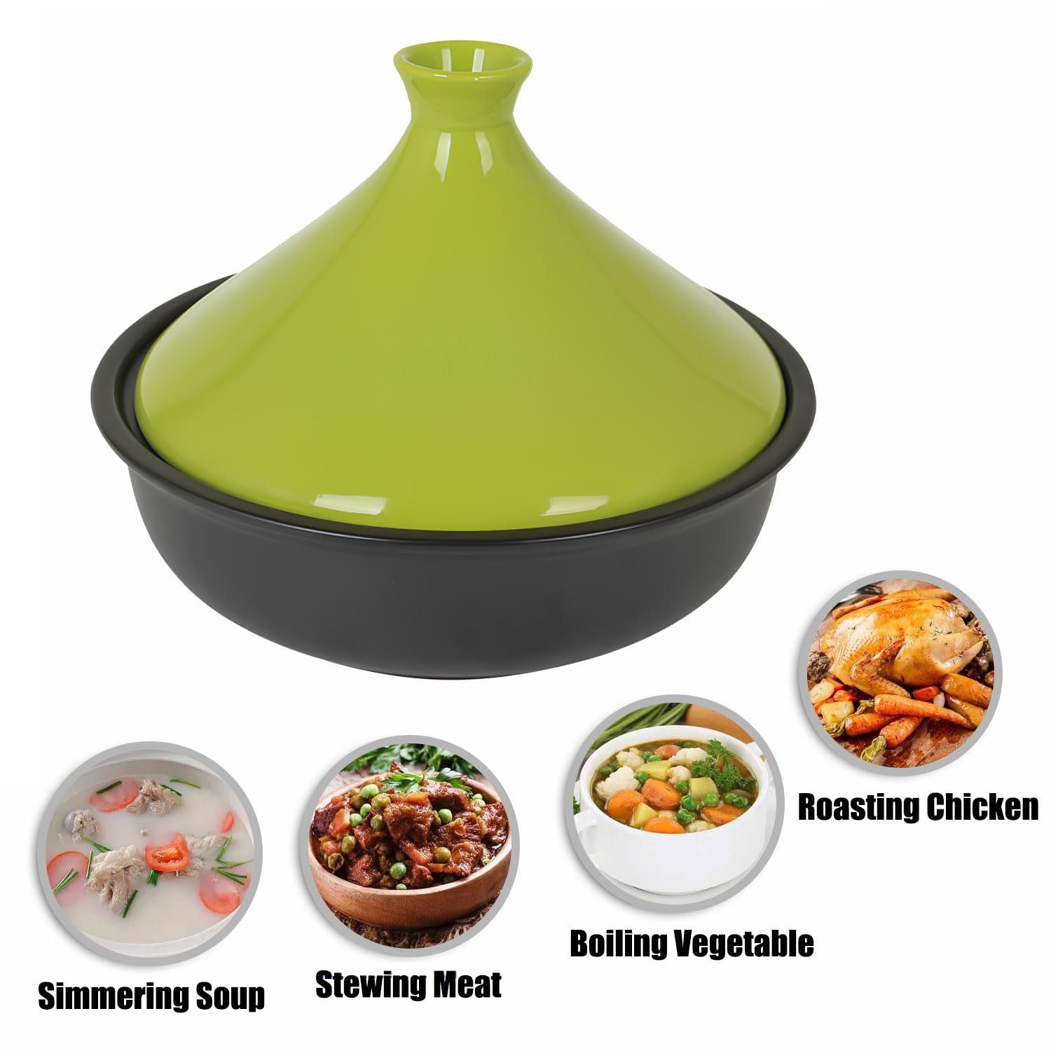 Xgxoz Ceramic Cooking Pot Non-Stick Tajine with Cone-Shaped Lid, Enameled Tajine Pot for Cooking And Stew Casserole