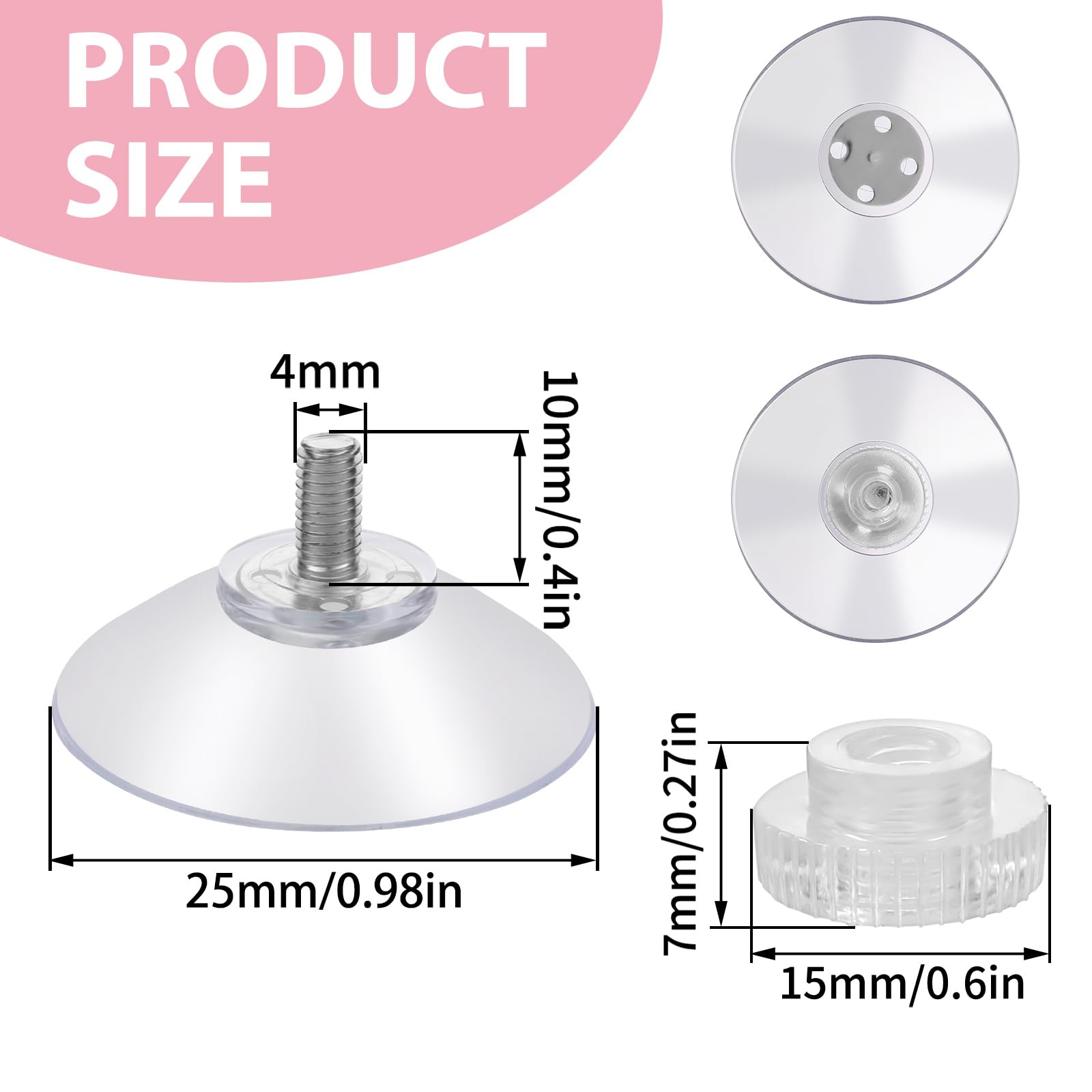 12PCS Screw Suction Cups Glass Suction Pads Clear PVC Plastic Sucker Pads Without Hook Round Threads Suction Cups with Knurled Nut Clear for Outdoor Kitchen Bathroom Window Mirror Daily Hanging(25MM)