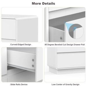 OTUTUMUS 6 Drawers Double Dresser, White Modern Chest of Drawer, Curved Edged Wood Dresser for Bedroom Living Room, Closet, Office, Hallway