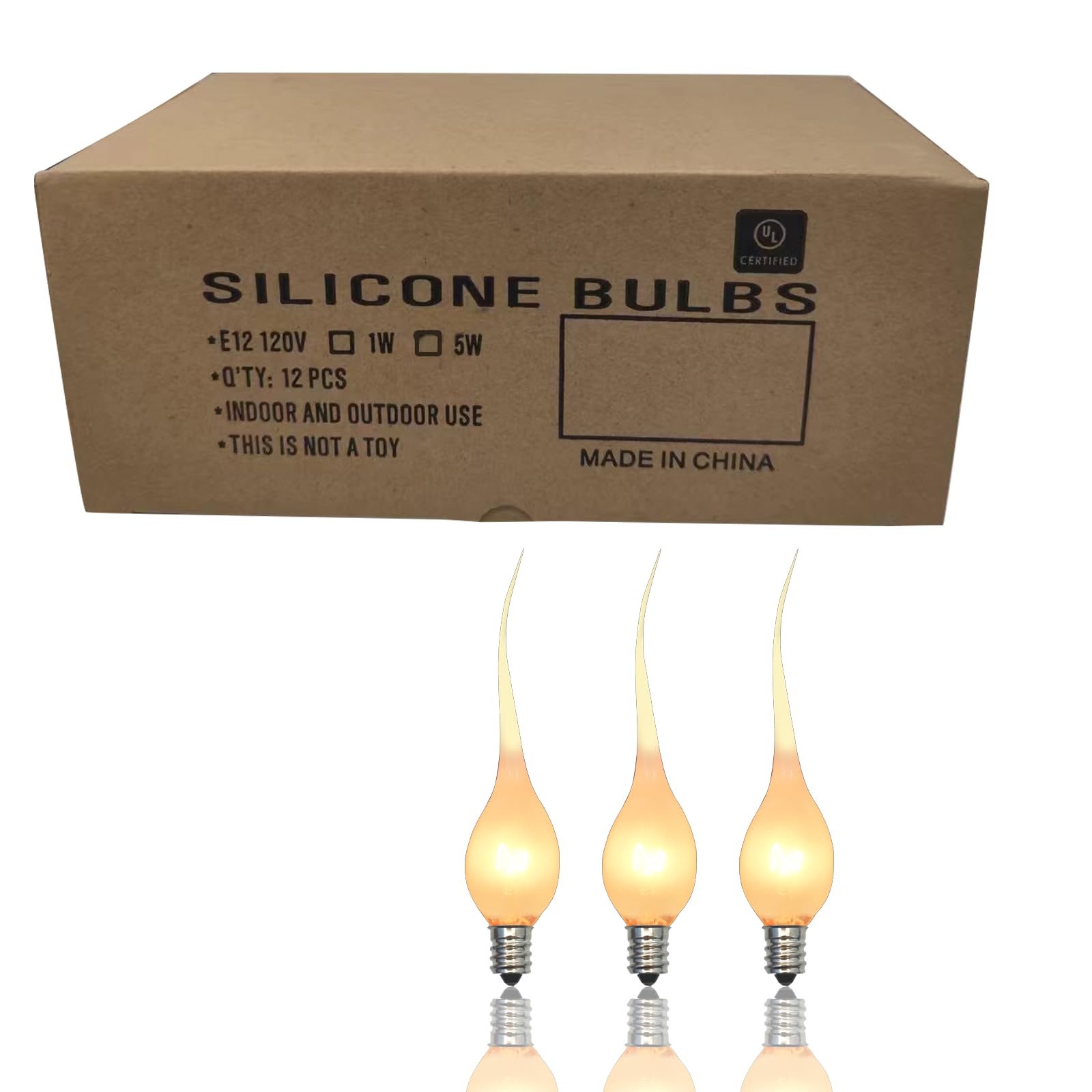 Romasaty Silicone Dipped Candle Light Bulbs (12Pack), 5 Watts Silicone Light Bulbs for Candle Lamps, Window Candles, Chandelier, Candelabra, C7/E12 Candelabra Base, Candle Bulbs Silicone