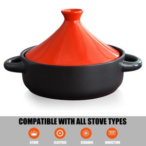 Xgxoz Enameled Cooking Pot, Tajine Ceramic Casserole with Ceramic Cone Shaped Closed Lid, Non-Stick Pot for Baking And Frying