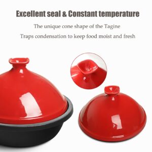 Tagine Pot Enameled Cast Iron Tajine Cooking Pot Tajine with Ceramic Cone-Shaped Closed Lid Traditional Slow Cook Tajin Casserole Pan,Green