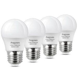 angyues low wattage light bulbs 1.5w led bulb equivalent 15w20w light bulbs, 120v a15 led bulb warm white 2700k energy saving home light bulb e26 base ceiling fan light bulbs, non-dimmable 4pack