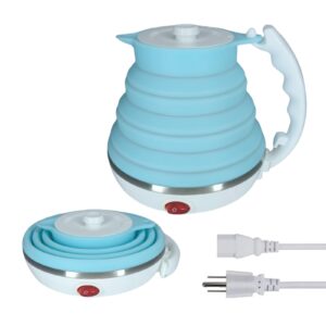 dofqqg travel electric kettle small, portable travel kettle electric, collpasible electric kettle, food grade silicone tea kettle, ultra-thin foldable, auto shut off and keep warm, 110v 555ml (blue)