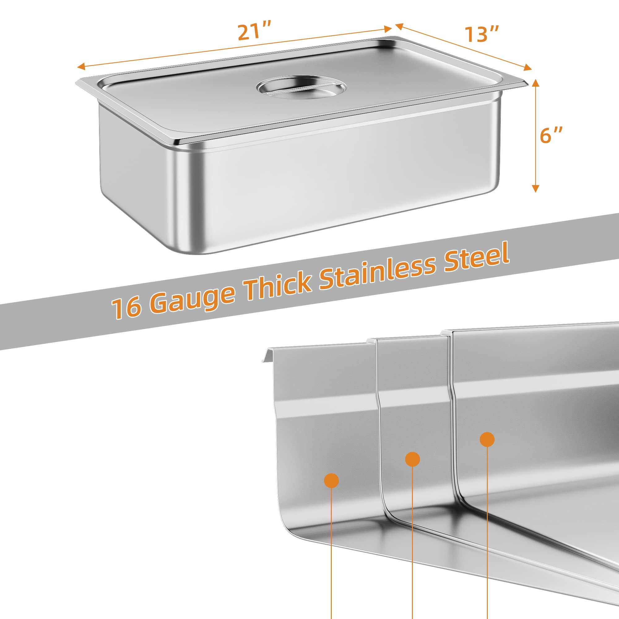 Takywep 6 Pack Hotel Pan with Lid 6" Deep Steam Table Pan Full Size Restaurant Pans Commercial, Anti-Jamming Hotel Pan Stainless Steel