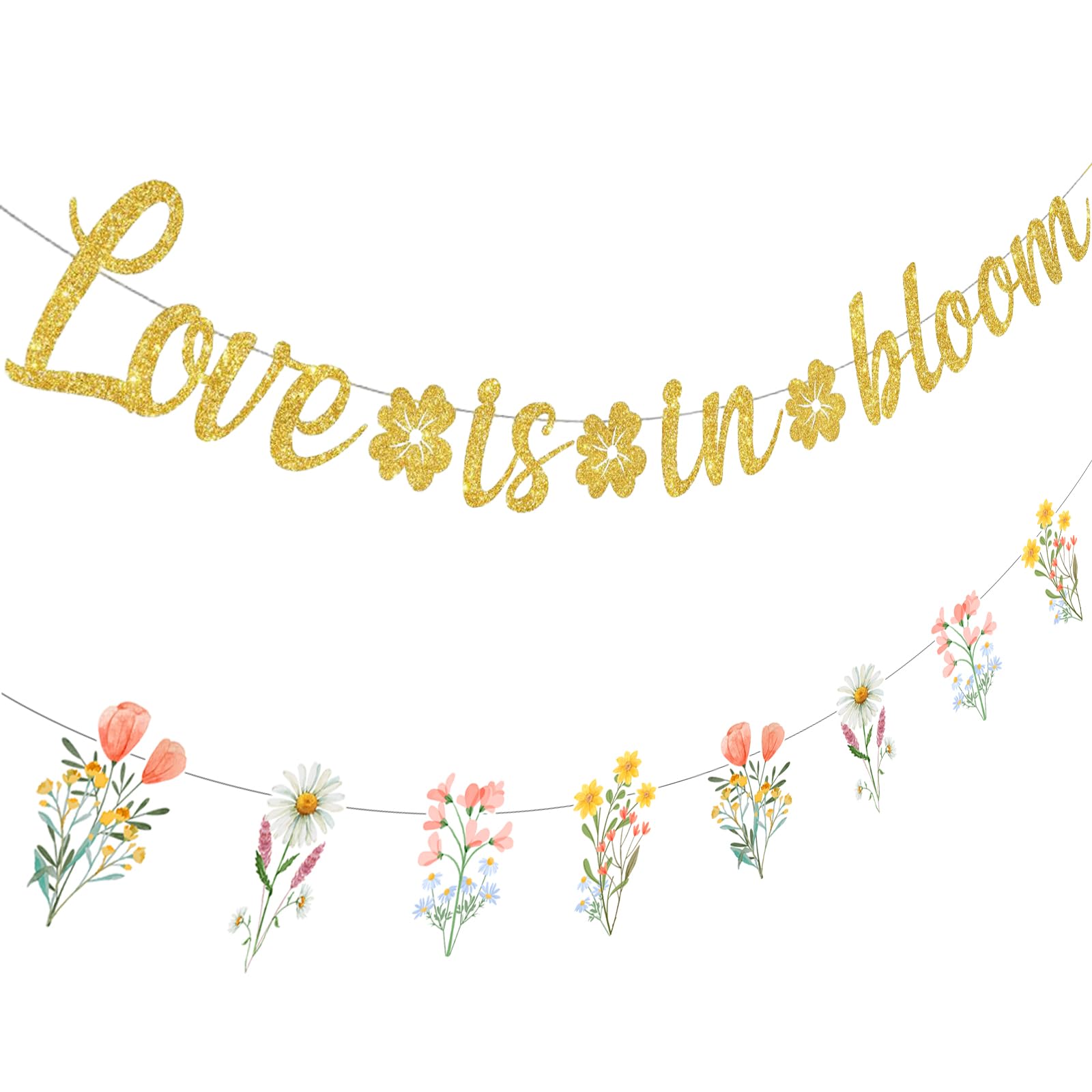 kreat4joy Love is in Bloom Bridal Shower Decorations Banner, Floral Flower Themed Bridal Shower Decorations Banner Garland for Girl Women Bachelorette Wedding Engagement Party