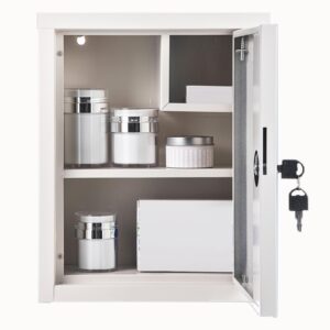 wonderjune medicine cabinet with lock wall mount medicine cabinet 14" x 11" first aid wall cabinet with lock wall mounted bathroom storage hanging medical cabinet for bathroom locker room, white