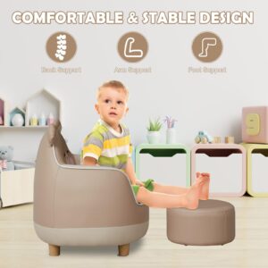 Kinsuite Leather Toddler Armchair with Ottoman- Bear Animal Kids Sofa Toddler Reading Chair Toddler Lounge Sofa Recliner for Nursery School Game Room Kindergarten Living Room, Brown