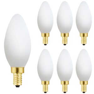 xininsun e12 frosted candelabra bulb 40w equivalent, e12 led matt white porcelain dim-to-warm 2000-2800k cri 92 excellent color accuracy, dimmable led bulb candle chandelier bulbs,6 pack