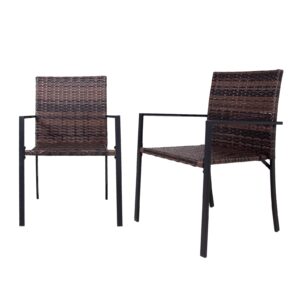 sunnymall 2 piece patio chairs set of,outdoor wicker dining chairs,steel frame,all-weather pe rattan armchair,for garden outdoor furniture for backyard deck,support 265lb (brown)