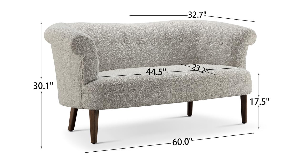 CHERS Tufted Sofa, Vintage Chesterfield Couch with Rolled Arms and Elegant Boucle Upholstery Loveseat for Living Room Furniture, Off-White