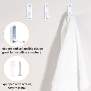 MOROBOR 4pcs Elliptical Folding Wall Hook Non-Slip Heavy Duty Foldable Coat Hook Aluminum Alloy Wall Hanger for Hanging Coat Bags Backpack Towel(Matte White)