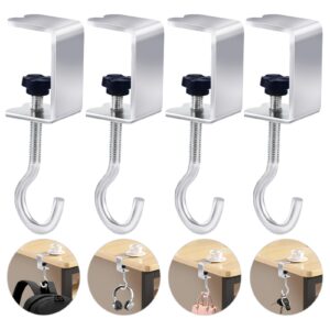 zlsptk 4pcs desk hook for hanging bag backpack under desk clamp j hooks heavy duty metal purse hook for table adjustable headphone holder desk for table desk closet door cabinets