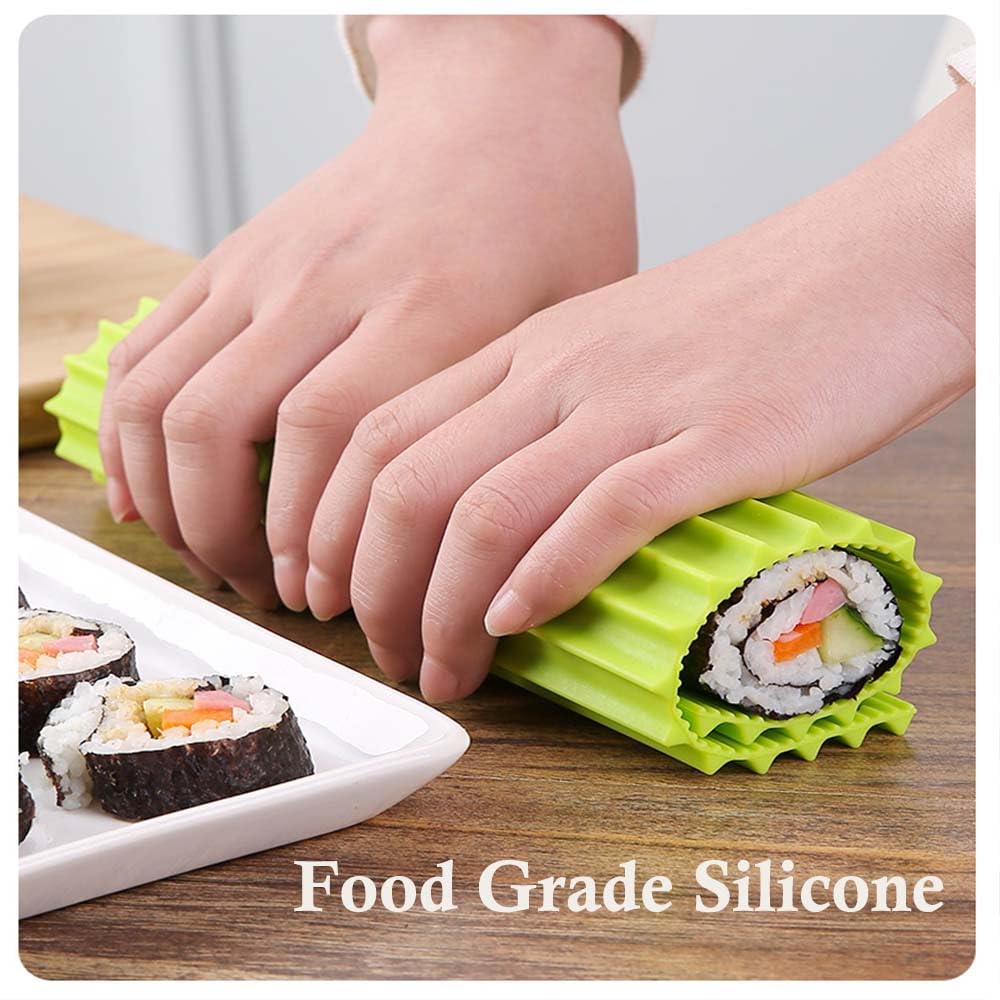 Fejapa Silicone Sushi Making Kit Sushi Mat Sushi Roller for Beginner Rice Rolling Mat Non Stick Japanese Reusable Sushi Plate Mat Homemade for Kitchen DIY Spam Musubi Mold