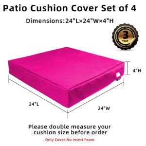 Joramoy Patio Cushion Covers 24×24×4 in - Waterproof Outdoor Seat Cushion Slipcovers Replacement Set of 4, Outdoor Chair Couch Cushion Covers for Patio Furniture with Zipper, Covers Only, Pink