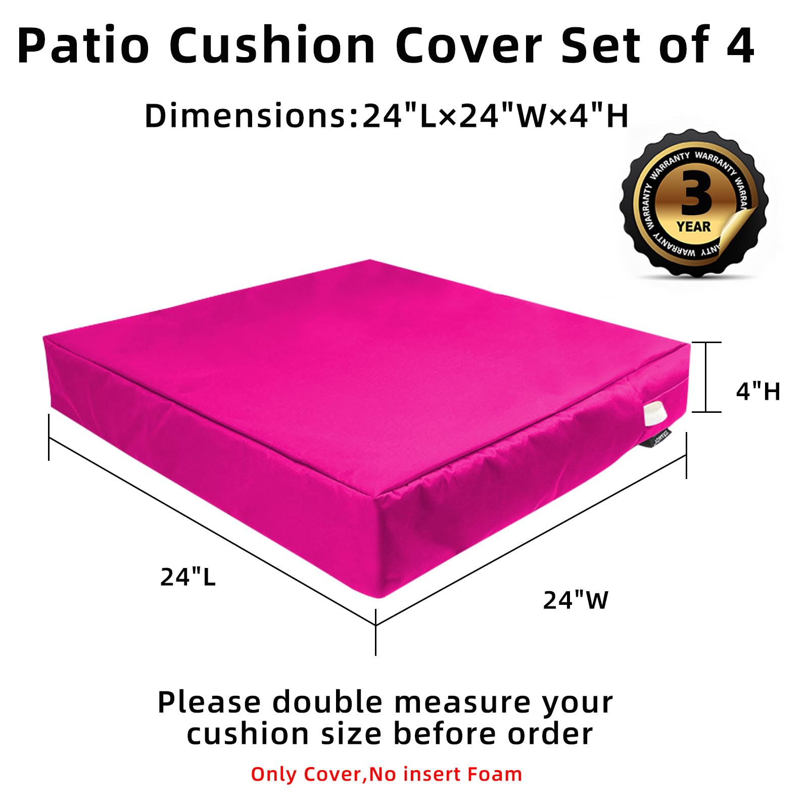 Joramoy Patio Cushion Covers 24×24×4 in - Waterproof Outdoor Seat Cushion Slipcovers Replacement Set of 4, Outdoor Chair Couch Cushion Covers for Patio Furniture with Zipper, Covers Only, Pink