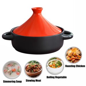 Xgxoz Enameled Cooking Pot, Tajine Ceramic Casserole with Ceramic Cone Shaped Closed Lid, Non-Stick Pot for Baking And Frying