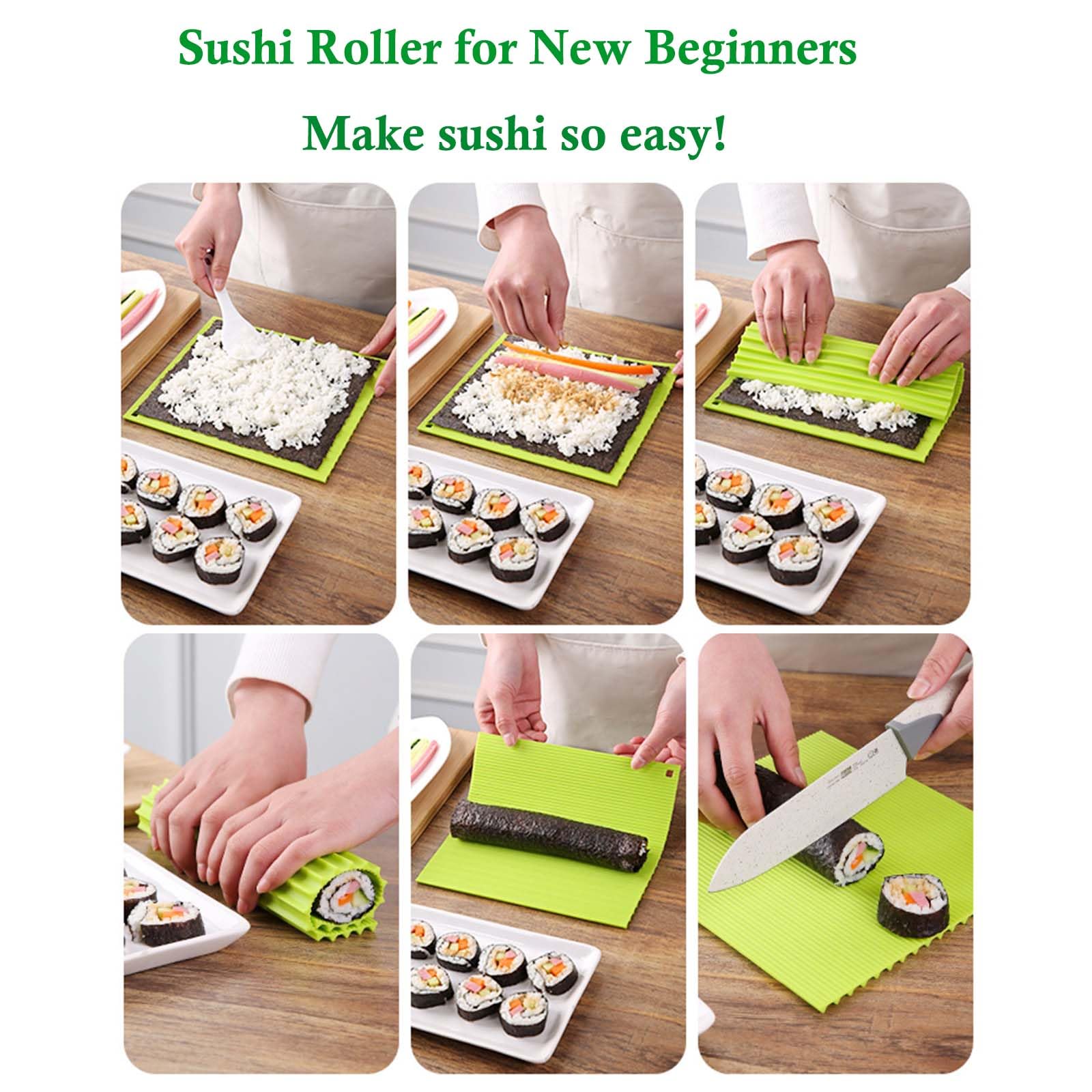 Fejapa Silicone Sushi Making Kit Sushi Mat Sushi Roller for Beginner Rice Rolling Mat Non Stick Japanese Reusable Sushi Plate Mat Homemade for Kitchen DIY Spam Musubi Mold