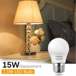 Angyues Low wattage Light Bulbs 1.5W LED Bulb Equivalent 15W20W Light Bulbs, 120v A15 LED Bulb Warm White 2700K Energy Saving Home Light Bulb E26 Base Ceiling Fan Light Bulbs, Non-Dimmable 4Pack