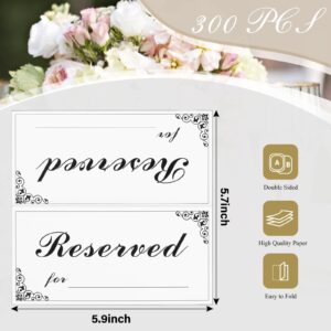 DI QIU REN 300 Pcs Paper Reserved Table Signs with Name Line, Double-side Reserved Seating Signs for Tables Chairs, White Black Reservation Table Tent Signs for Wedding, Restaurant, Church, Business Meeting