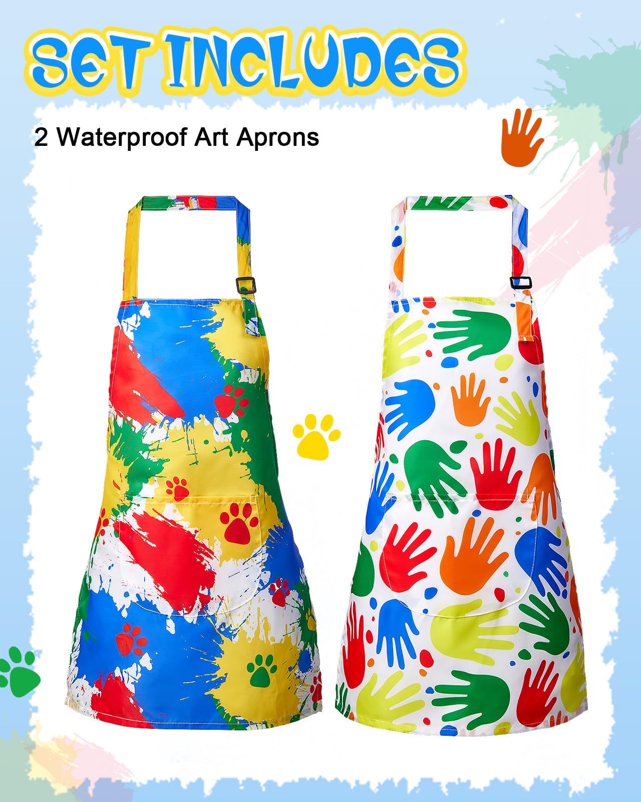 Lictin 2 Pack Kids Apron for Girls Boys Art Aprons for Cooking, Waterproof Art Apron with Pockets for Kids Painting Cooking Baking (4-12 Years)