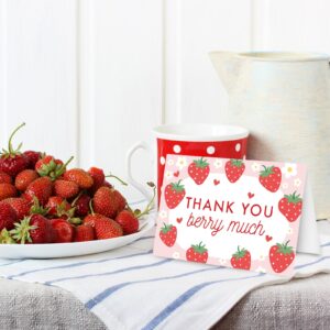 Whaline 24 Pack Strawberry Thank You Cards Bulk Pink Fruit Greeting Cards with Envelopes Stickers Blank Note Cards for Summer Wedding Birthday Baby Shower Party Supplies, 4 x 6 Inch