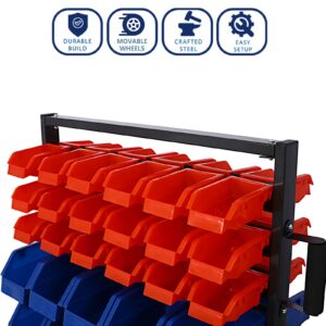 90 Parts Bin Rack Garage Storage Unit System Steel Shelf 9 Tiers, Mobile Organizer Portable Wheels Plastic Bins Garage Shelving Tool Shop, Floor Mount for Men Birthday Gift