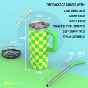 Zukro 24 oz Tumbler with Handle and Straw, Triple-wall Vacuum Insulated Coffee Travel Mug with 2 Lids For Hot/Cold Drinks, No Sweat Stainless Steel Cup for Home/Office, Dishwasher Safe, Aurora