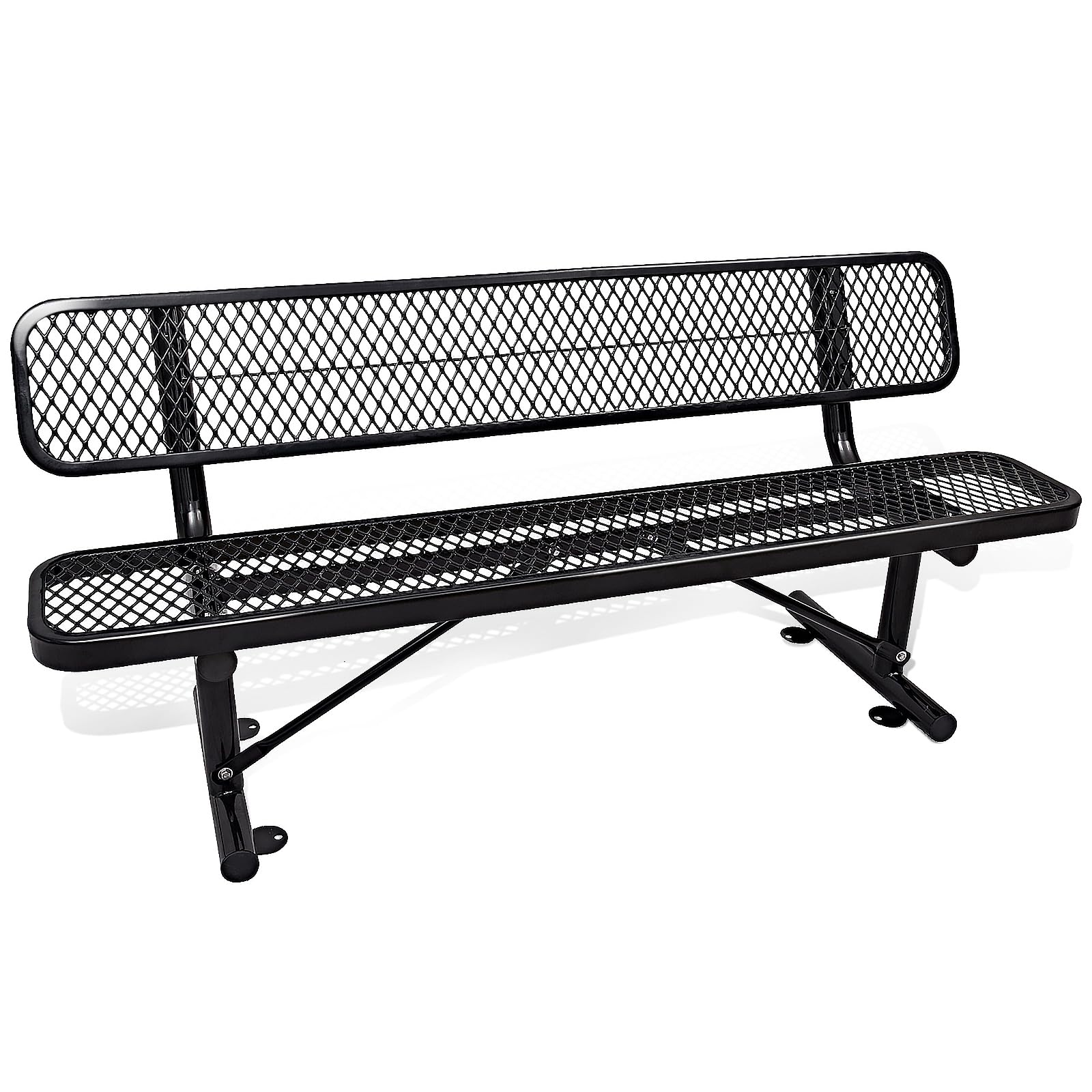 6FT/72'' Heavy Duty Park Bench with Back Portable Frame, Outdoor Metal Park Bench with Backrest, Steel Mesh Outdoor Bench for Garden, Lawn, Patio, Porch, Park, Yard, Black, 72.4" L x 23.2" W x 32.5" H