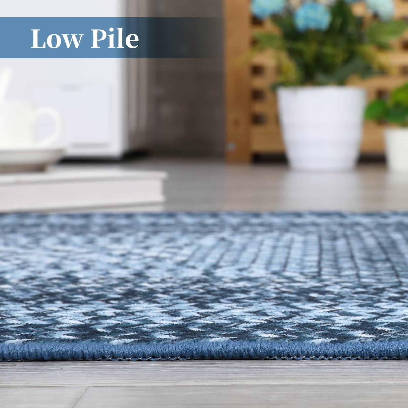 GAOMON Braided Rug 6x9 Washable Rug Braided Print Accent Rug Vintage Living Room Rug Low Pile Non Slip Indoor Carpet Non-Shedding Aesthetic Foldable Rug for Bedroom Farmhouse Office Nursery Blue