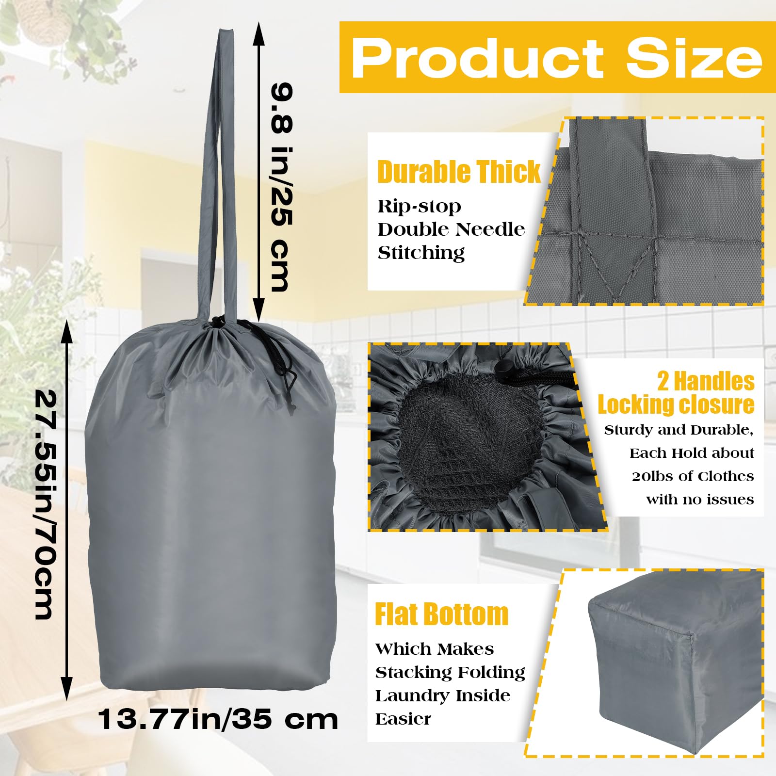 Sibba Dirty Laundry Bag Washable Travel Drawstring Pack Heavy Duty Clean Package Dirty Clothes Bag Collapsible with Handle Laundry Storage Reusable Organizer for Camp Fitness Clothes Basket (Grey)