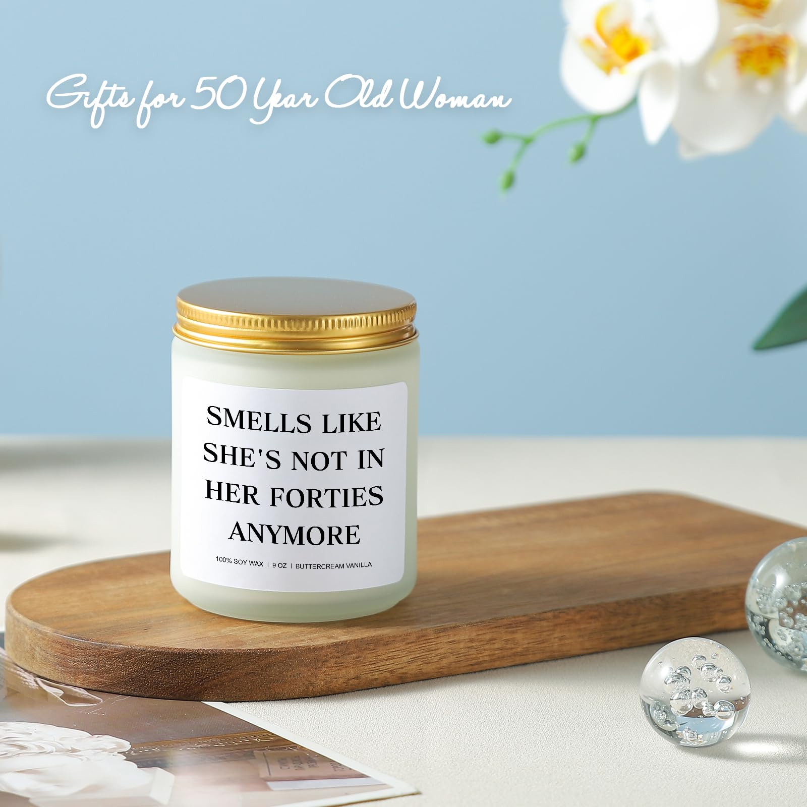 50th Birthday Gifts for Her, Cool 50 Year Old Gifts for Women, 50th Birthday Gift Ideas for Wife, Mom, Daughter, Sister, 50th Birthday Decorations - Vanilla & Buttercream Scent 50th Birthday Candles