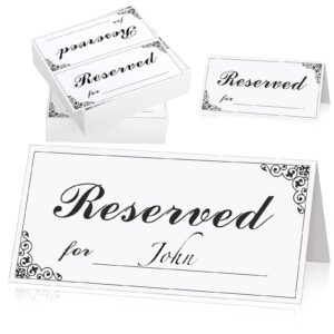 di qiu ren 300 pcs paper reserved table signs with name line, double-side reserved seating signs for tables chairs, white black reservation table tent signs for wedding, restaurant, church, business meeting