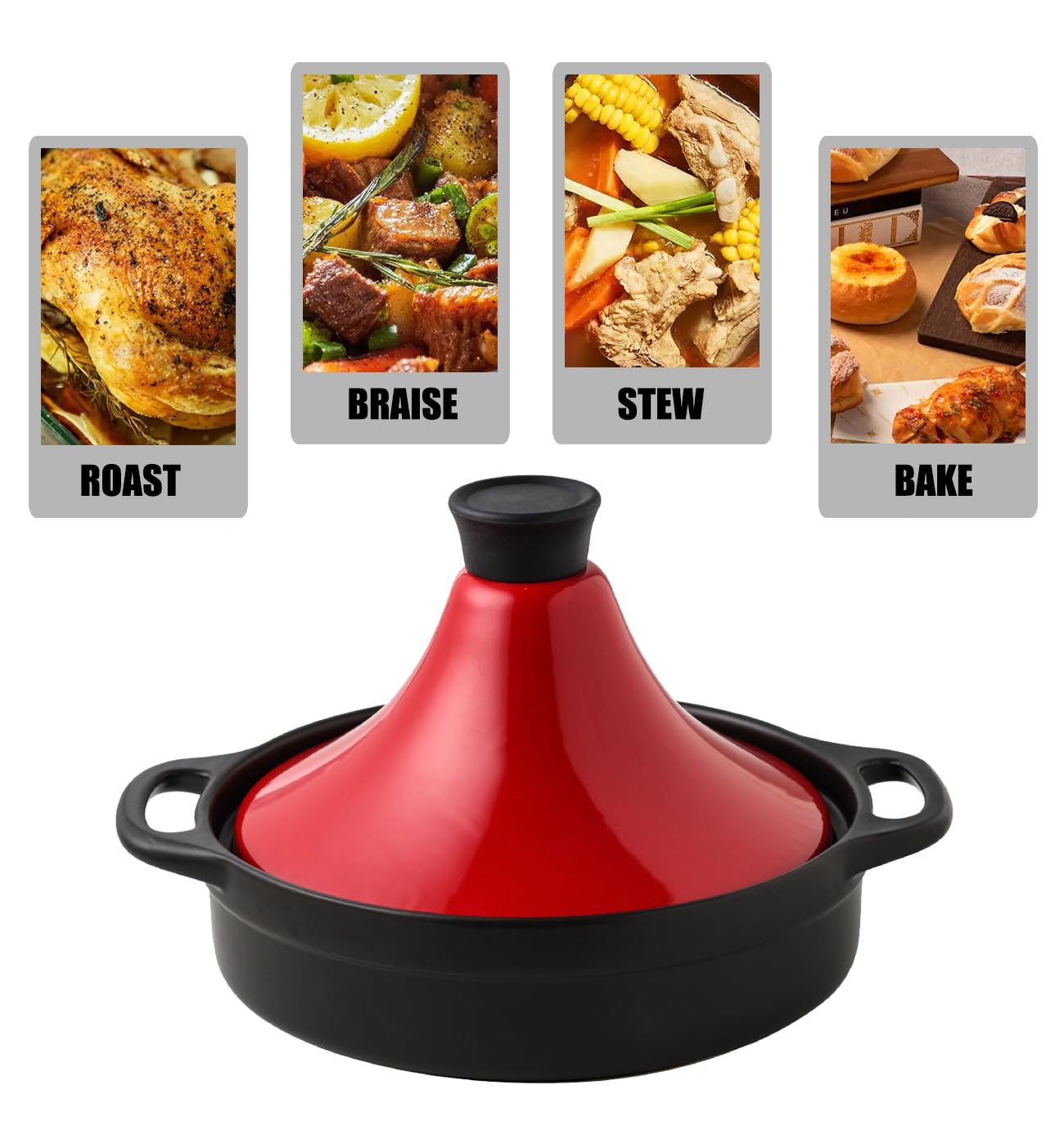 Xgxoz Enameled Tagine Pot, Tagine Pot for Cooking Stew Casserole Slow Cooker Cooking Pot with Ceramic Cone-Shaped Closed Lid